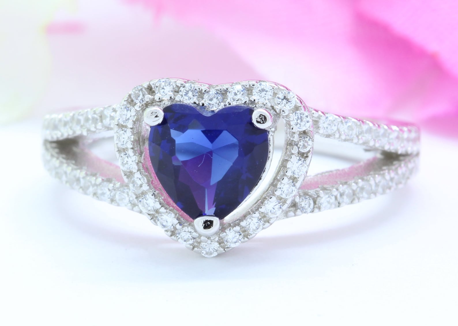 Heart Shaped Promise Ring Simulated Blue Sapphire CZ 925 - Etsy