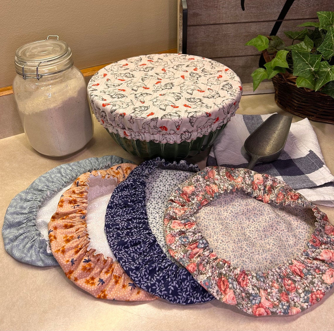 Single Cotton Bowl Cover: Reversible, Washable, Farmhouse Style - Etsy