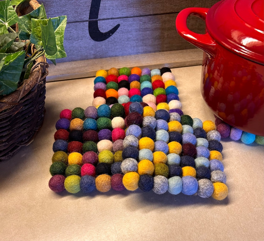 Wool Felt Ball Trivet, Felted Trivet, Felted Potholder, Kitchen Decor ...