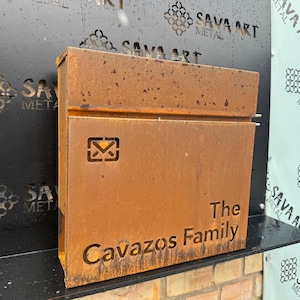 Custom Wall Mount Cor-ten Steel Mailbox | Modern Personalizable Corten ...