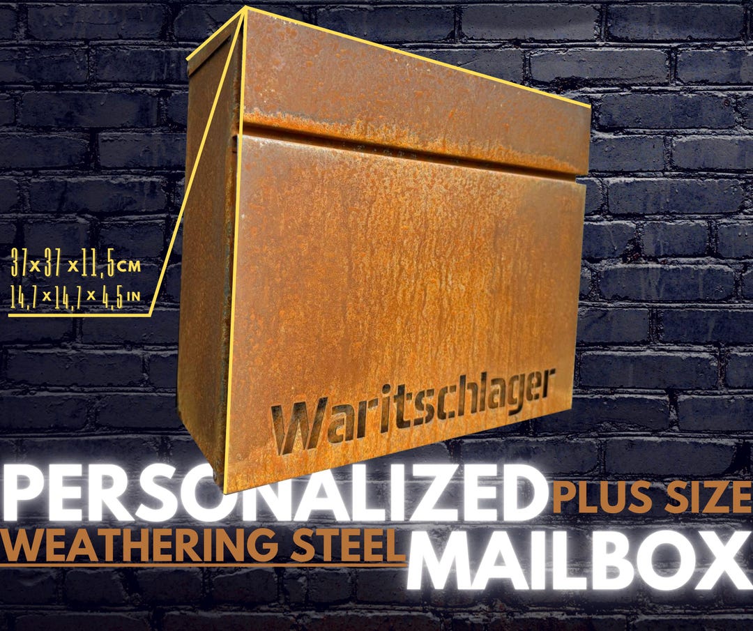 Custom Wall Mount Cor-ten Steel Mailbox Modern Personalizable Corten ...