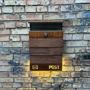 Corten / Weathering Steel + Merbau Wood Wall Mount Personalized LED ...