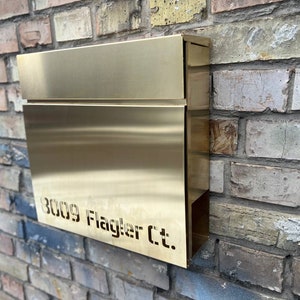 PURE BRASS Personalized Mailbox | Modern Wall Mount 100% Brass Letter ...