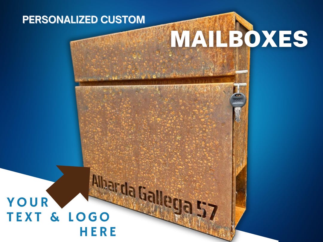 Custom Wall Mount Cor-ten Steel Mailbox | Modern Personalizable Corten ...