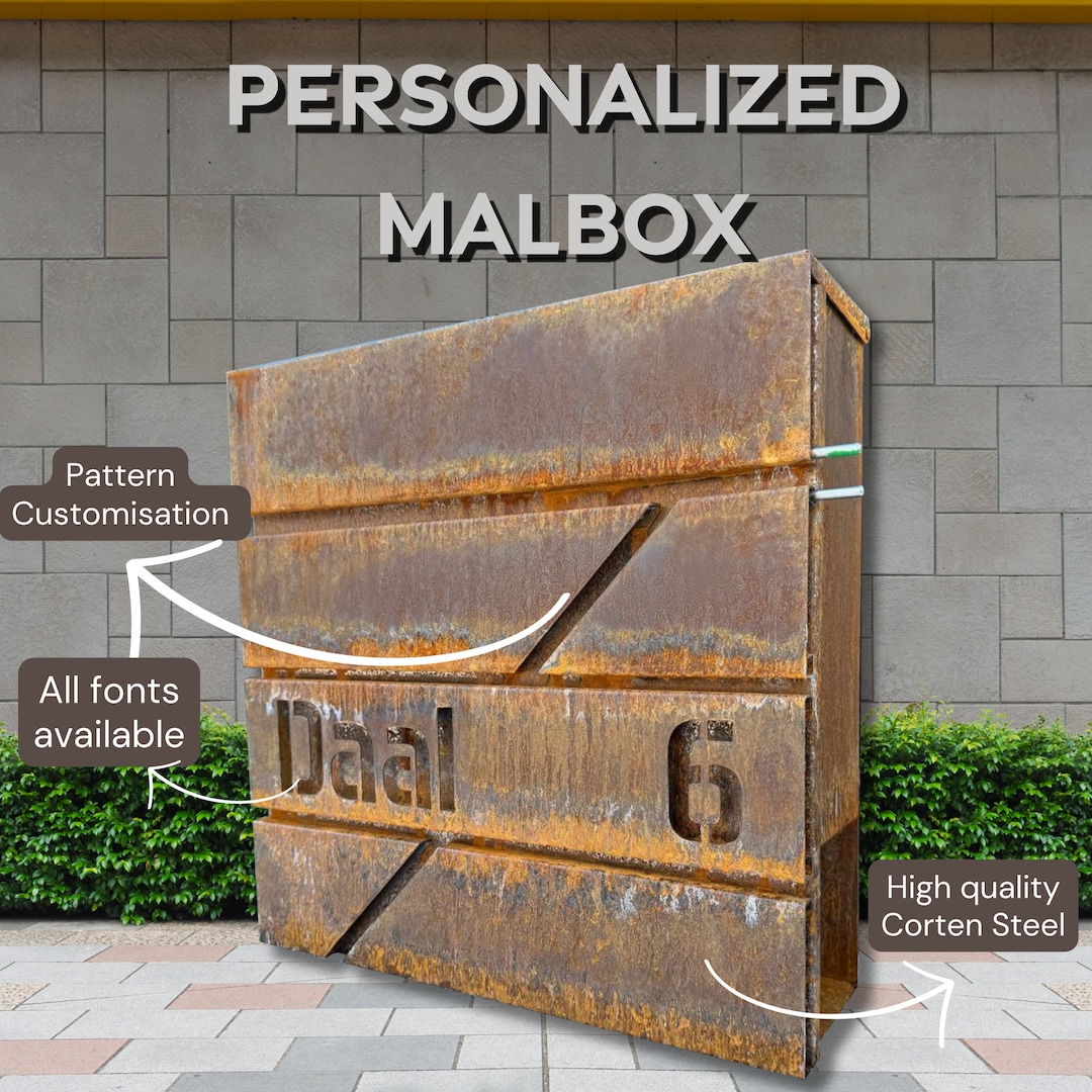 Custom Wall Mount Cor-ten Steel Mailbox | Modern Personalizable Corten ...