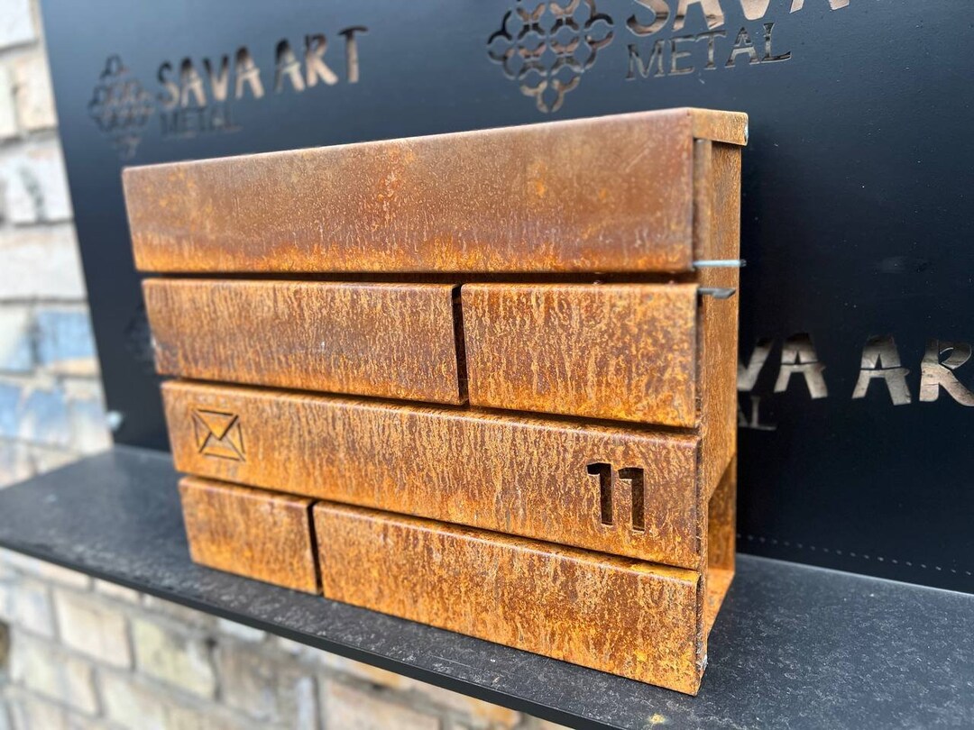 Custom Wall Mount Cor-ten Steel Mailbox | Modern Personalizable Corten ...