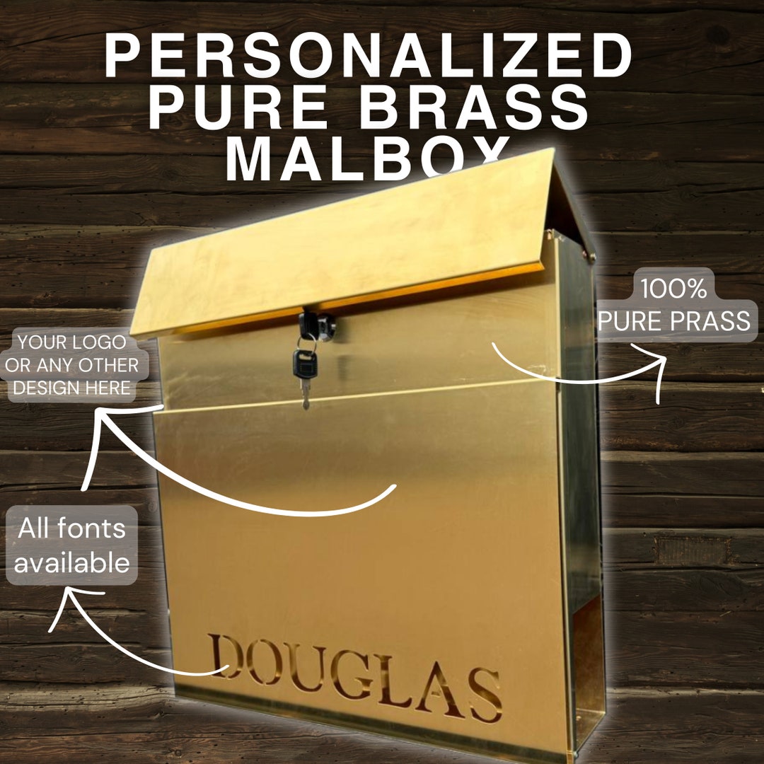PURE BRASS Personalized Mailbox | Modern Wall Mount 100% Brass Letter ...
