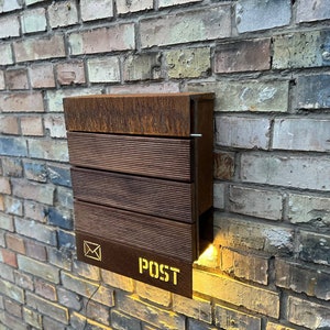 Corten / Weathering Steel + Merbau Wood Wall Mount Personalized LED ...