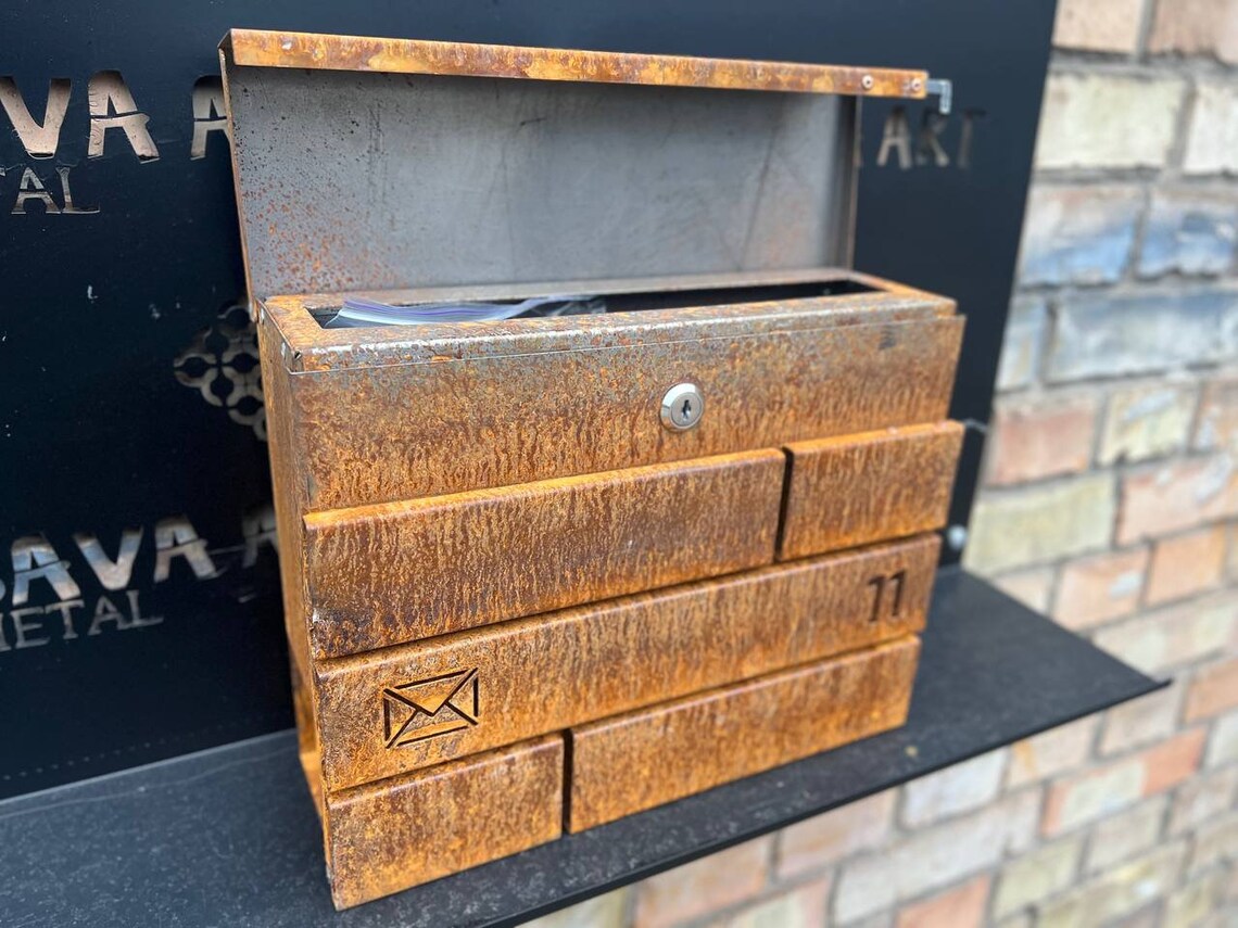 Custom Wall Mount Cor-ten Steel Mailbox | Modern Personalizable Corten ...