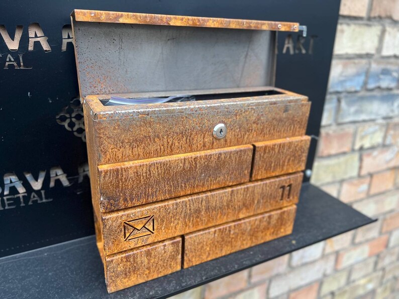 Custom Wall Mount Cor-ten Steel Mailbox | Modern Personalizable Corten ...