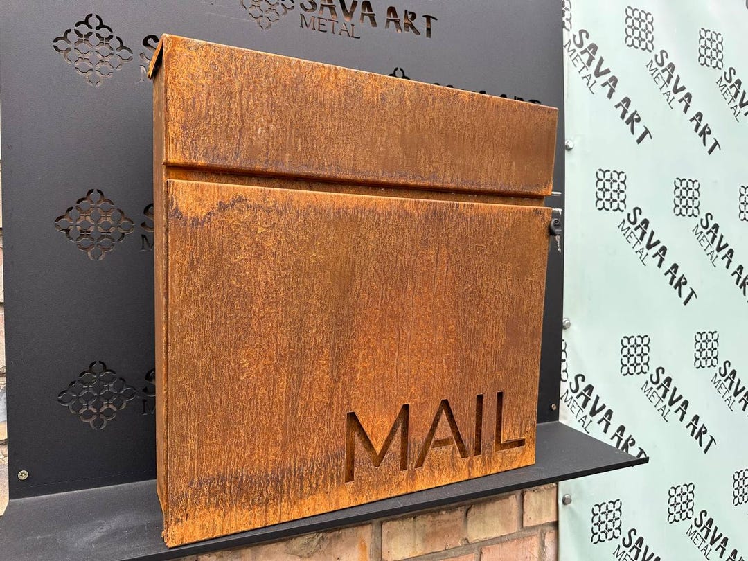Custom Wall Mount Cor-ten Steel Mailbox | Modern Personalizable Corten ...