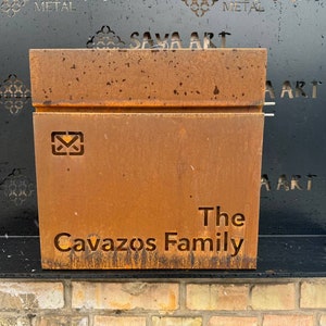 Custom Wall Mount Cor-ten Steel Mailbox | Modern Personalizable Corten ...