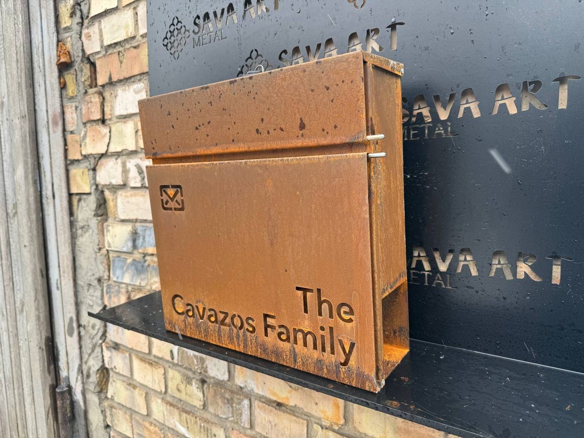 Custom Wall Mount Cor-ten Steel Mailbox | Modern Personalizable Corten ...