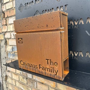 Custom Wall Mount Cor-ten Steel Mailbox | Modern Personalizable Corten ...