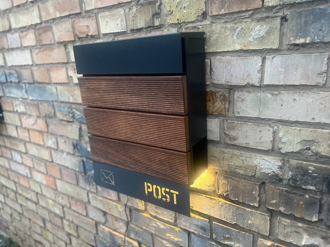 Merbau Wall Mount Personalized Mailbox | Steel + Merbau Wood Postbox ...