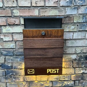 Corten / Weathering Steel + Merbau Wood Wall Mount Personalized LED ...