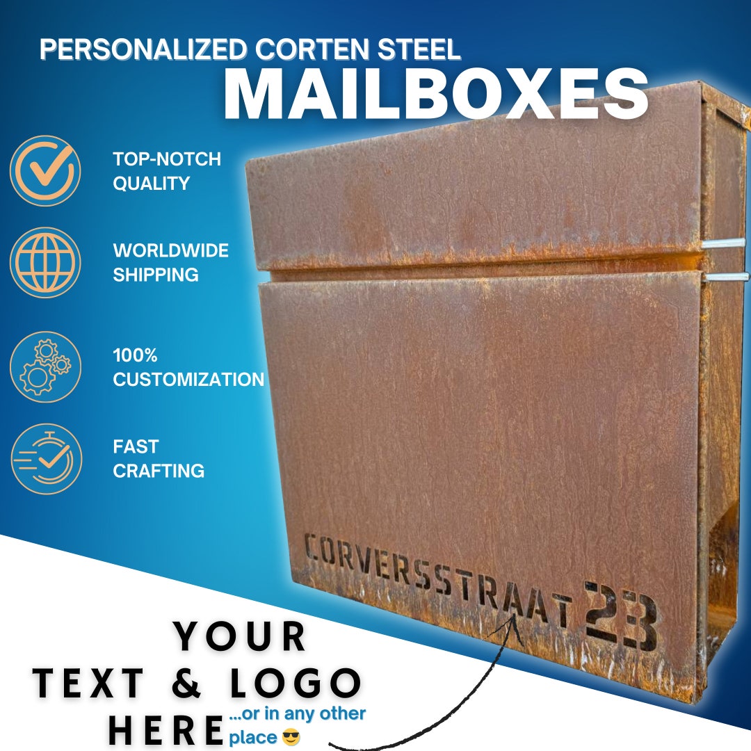 Custom Wall Mount Cor-ten Steel Mailbox | Modern Personalizable Corten ...