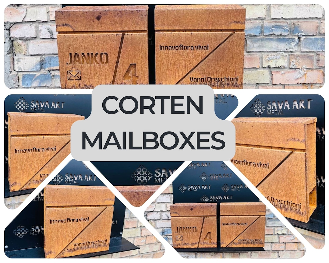 Custom Wall Mount Cor-ten Steel Mailbox | Modern Personalizable Corten ...