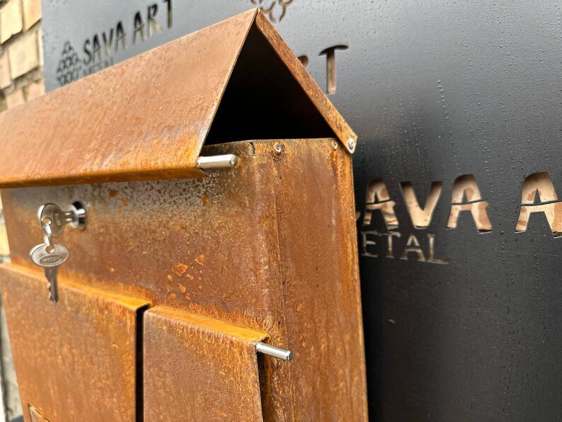 Custom Wall Mount Cor-ten Steel Mailbox | Modern Personalizable Corten ...