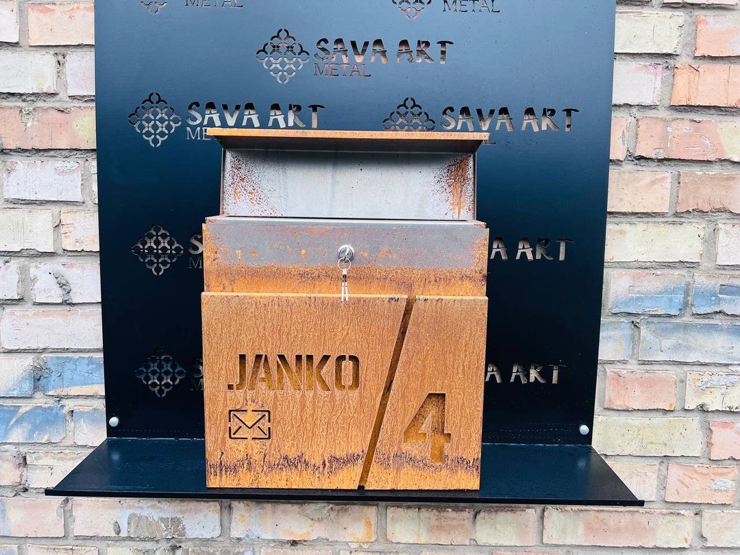 Custom Wall Mount Cor-ten Steel Mailbox | Modern Personalizable Corten ...