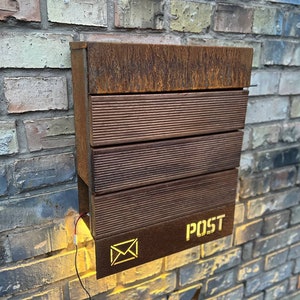 Corten / Weathering Steel Merbau Wood Wall Mount Personalized LED ...