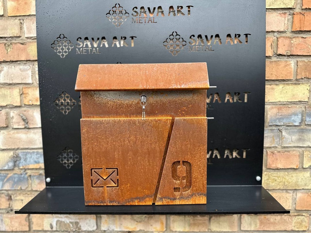 Custom Wall Mount Cor-ten Steel Mailbox | Modern Personalizable Corten ...
