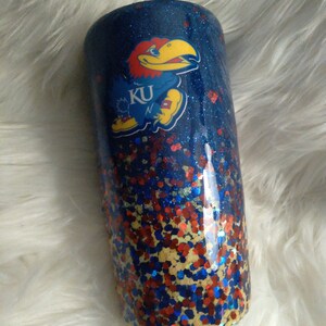 KU Blue Red and Yellow Confetti Glittered Tumbler, Custom Rock Chalk ...