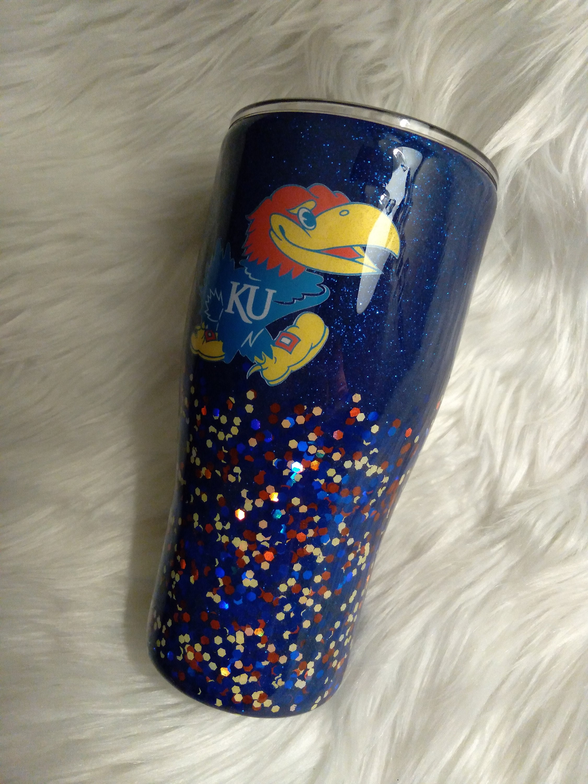 KU Blue Red and Yellow Confetti Glittered Tumbler, Custom Rock Chalk ...