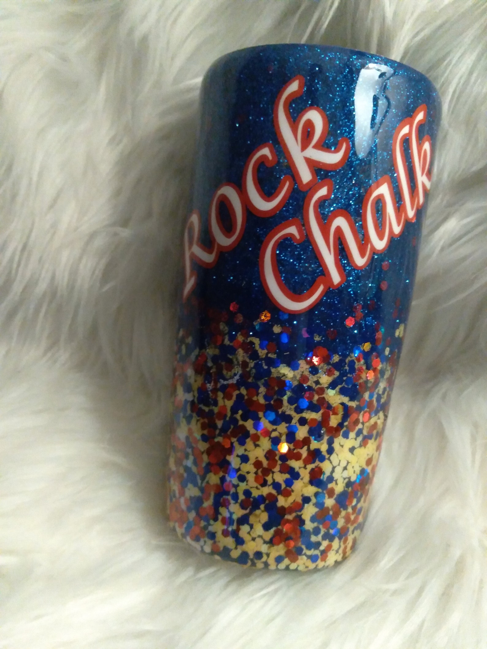 KU Blue Red and Yellow Confetti Glittered Tumbler, Custom Rock Chalk ...