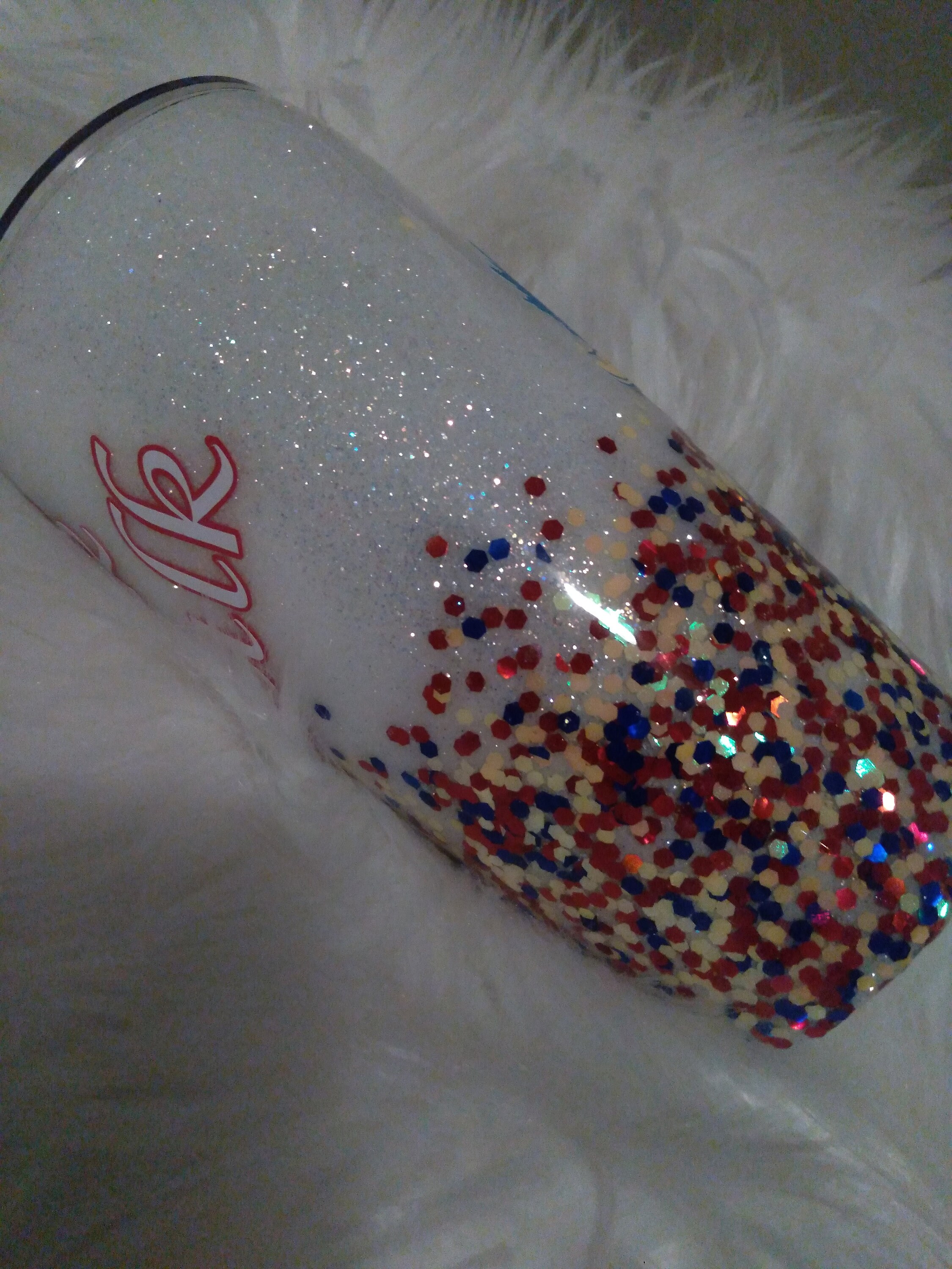 KU White Glitter With Blue Red Yellow Confetti Tumbler, Custom Rock ...