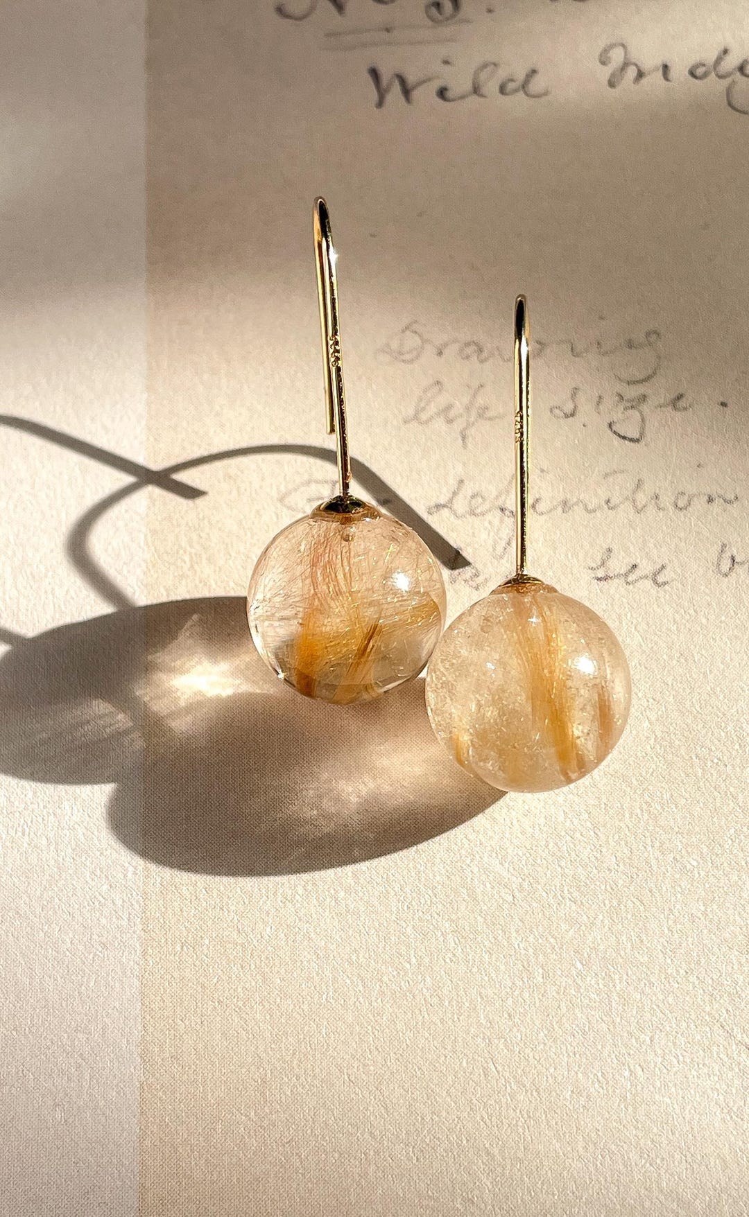 Light Gold Rutilated Earring Golden Rutile Earrings Clear Quartz ...