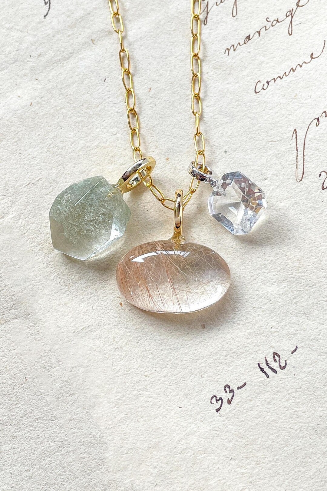 Pink Rutile Quartz Pendant Rutile Necklace Rutilated Quartz Oval ...