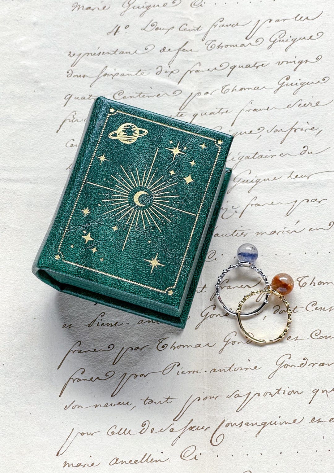 Emerald Green Celestial Ring Box Wedding Ring Box Keepsake Jewelry ...