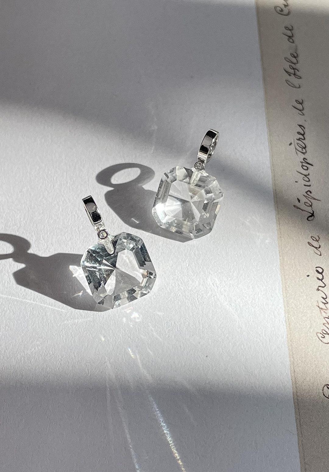 Gem Grade Clear Quartz Diamond Octagon Asscher Cut Quartz Dainty Charm ...