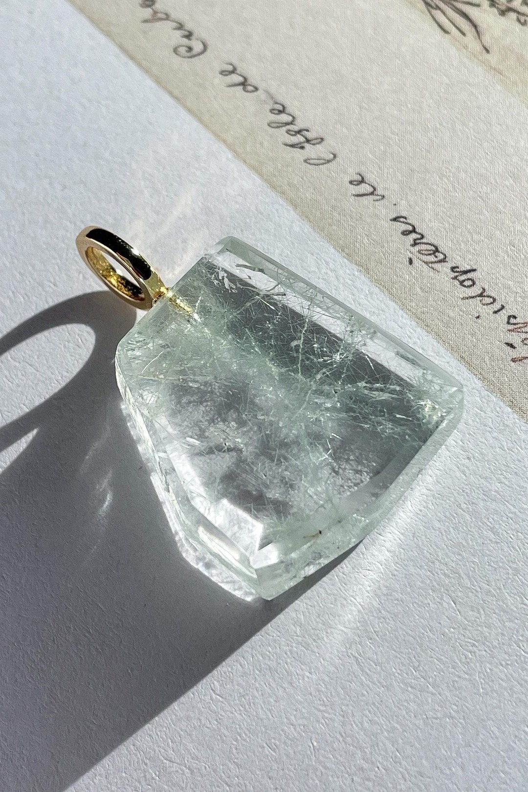 Amphibole Quartz Charm Byssolite in Quartz Inclusion Quartz Light Green ...