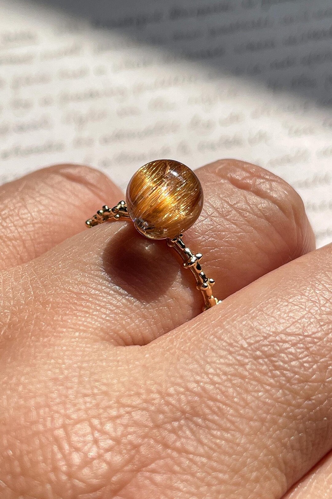Copper Gold Rutile Ring Golden Rutilated Quartz Jewelry Crystal Ring ...