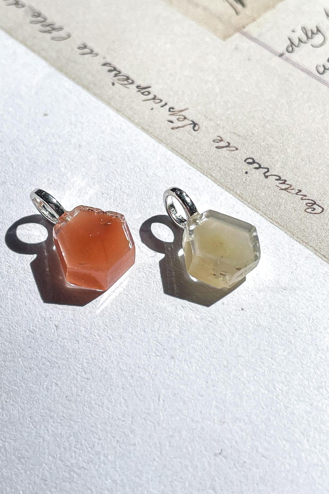 Dainty Hexagon Amphibole in Quartz Charm Sterling Silver Crystal Charm ...