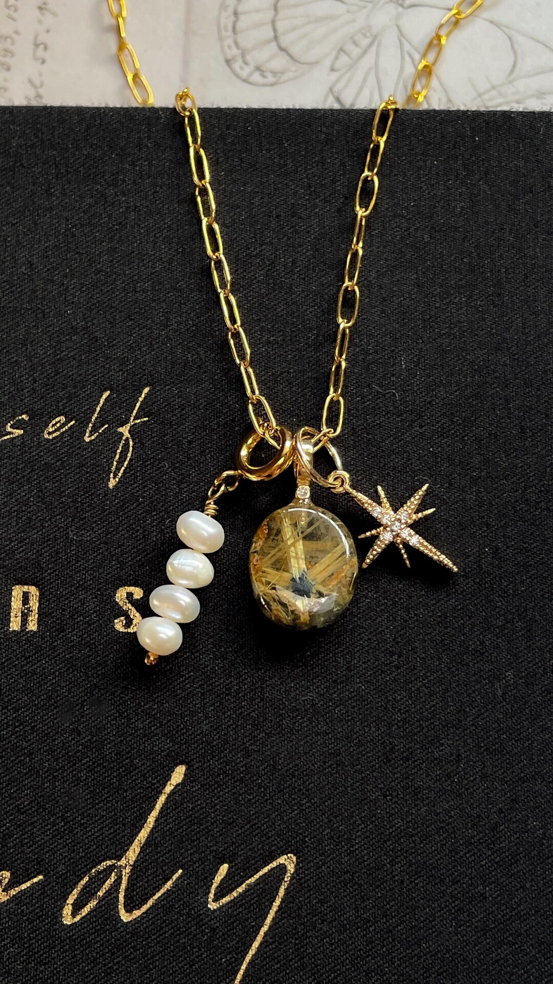 Star Gold Rutile Quartz Dainty Pendant Golden Rutile Quartz Pendant ...