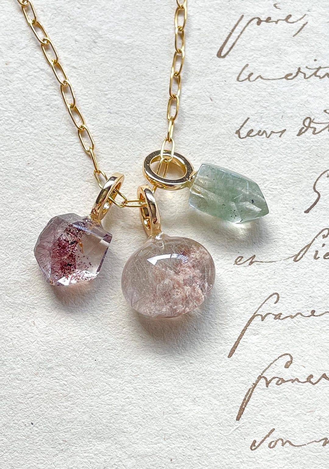 Pink Lodolite Silver Rutile Inclusion Quartz Pendant Metalic Silver ...