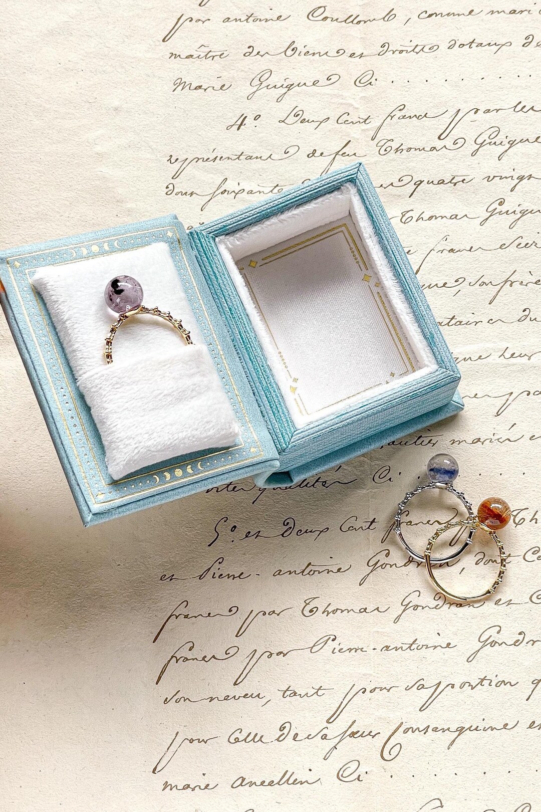 Celestial Book Ring Box Blue Engagement Ring Box Keepsake Storage ...
