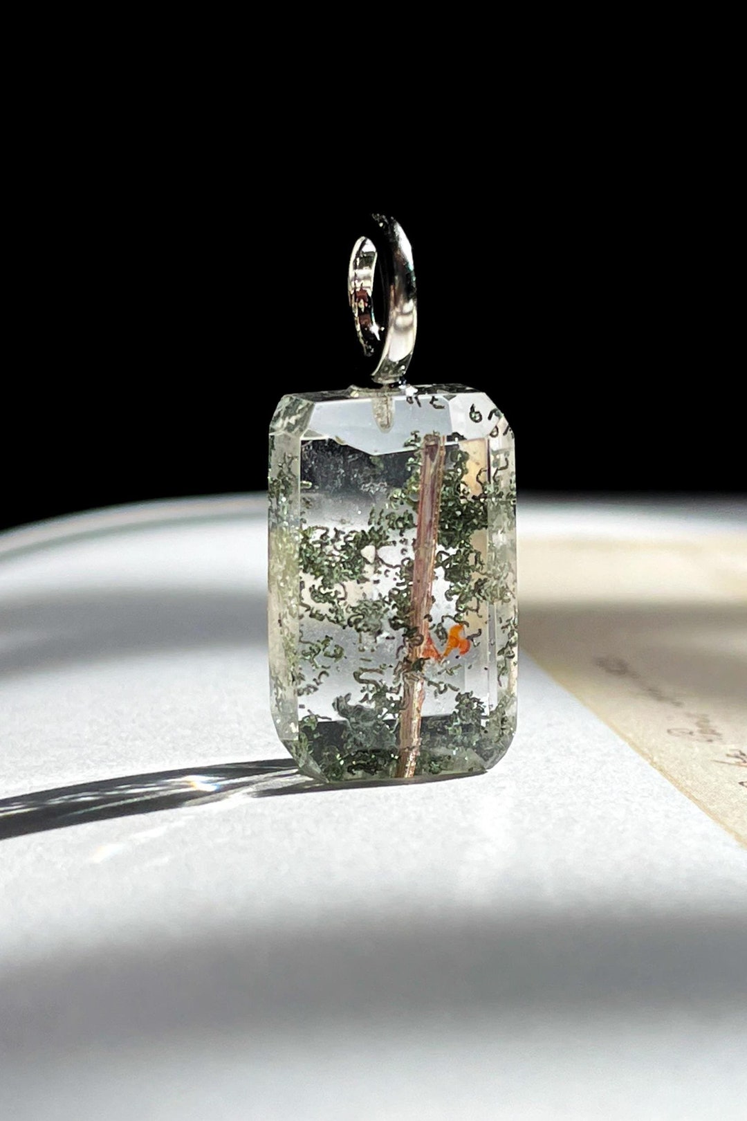 Green Chlorite Quartz Pendant Red Rutile Inclusion Quartz Pendant ...