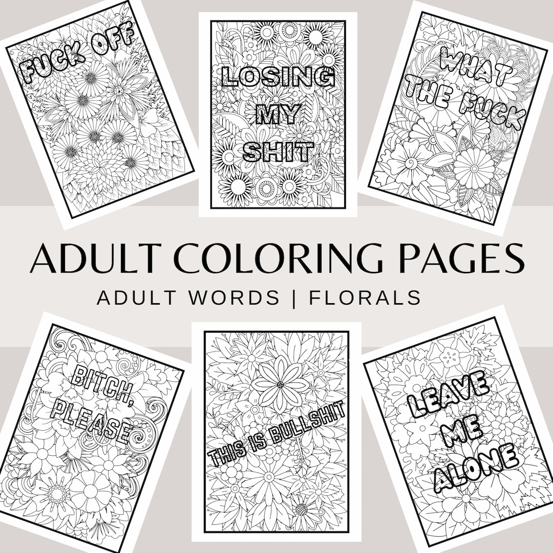 20 Adult Coloring Pages - Florals | Adult Words Coloring Pages | Swear ...