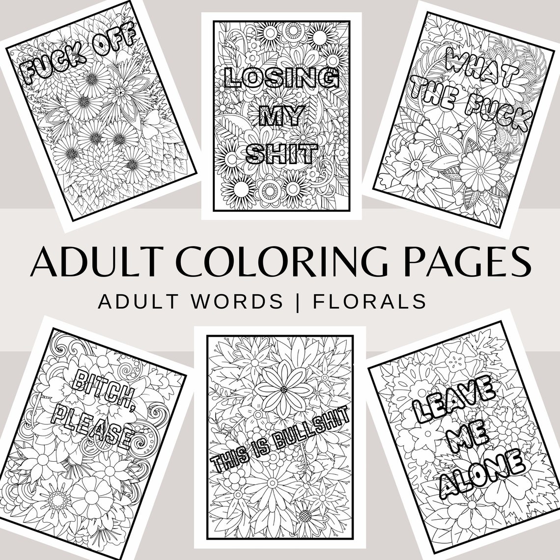 20 Adult Coloring Pages - Florals | Adult Words Coloring Pages | Swear ...