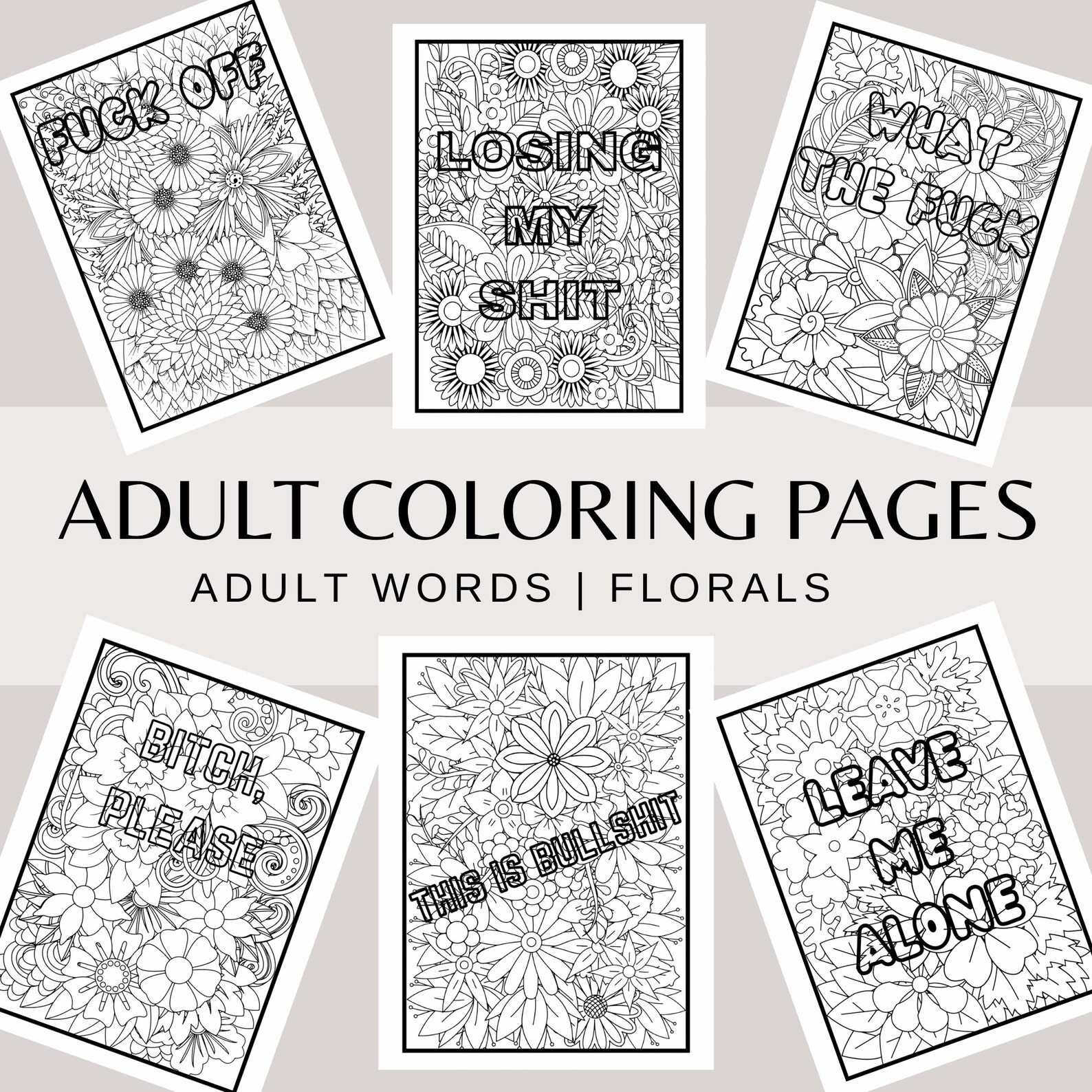 20 Adult Coloring Pages - Florals | Adult Words Coloring Pages | Swear ...