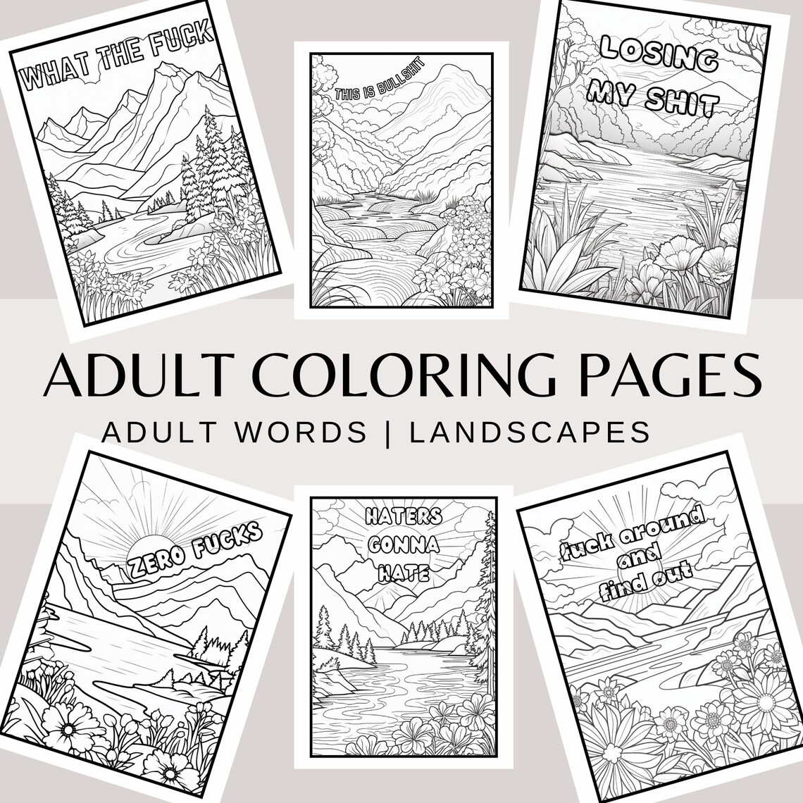 20 Adult Coloring Pages - Landscapes | Adult Words Coloring Pages ...