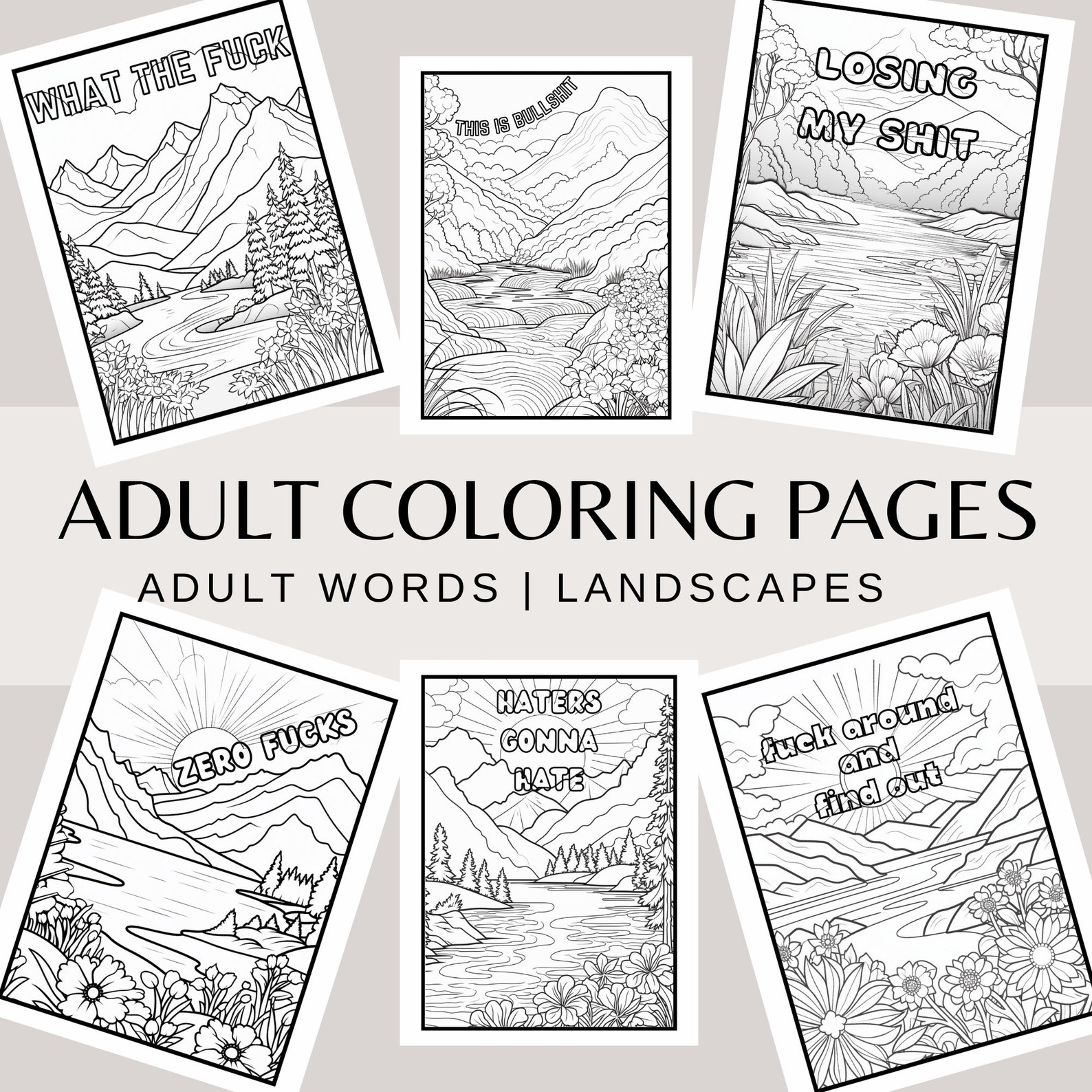20 Adult Coloring Pages - Landscapes | Adult Words Coloring Pages ...