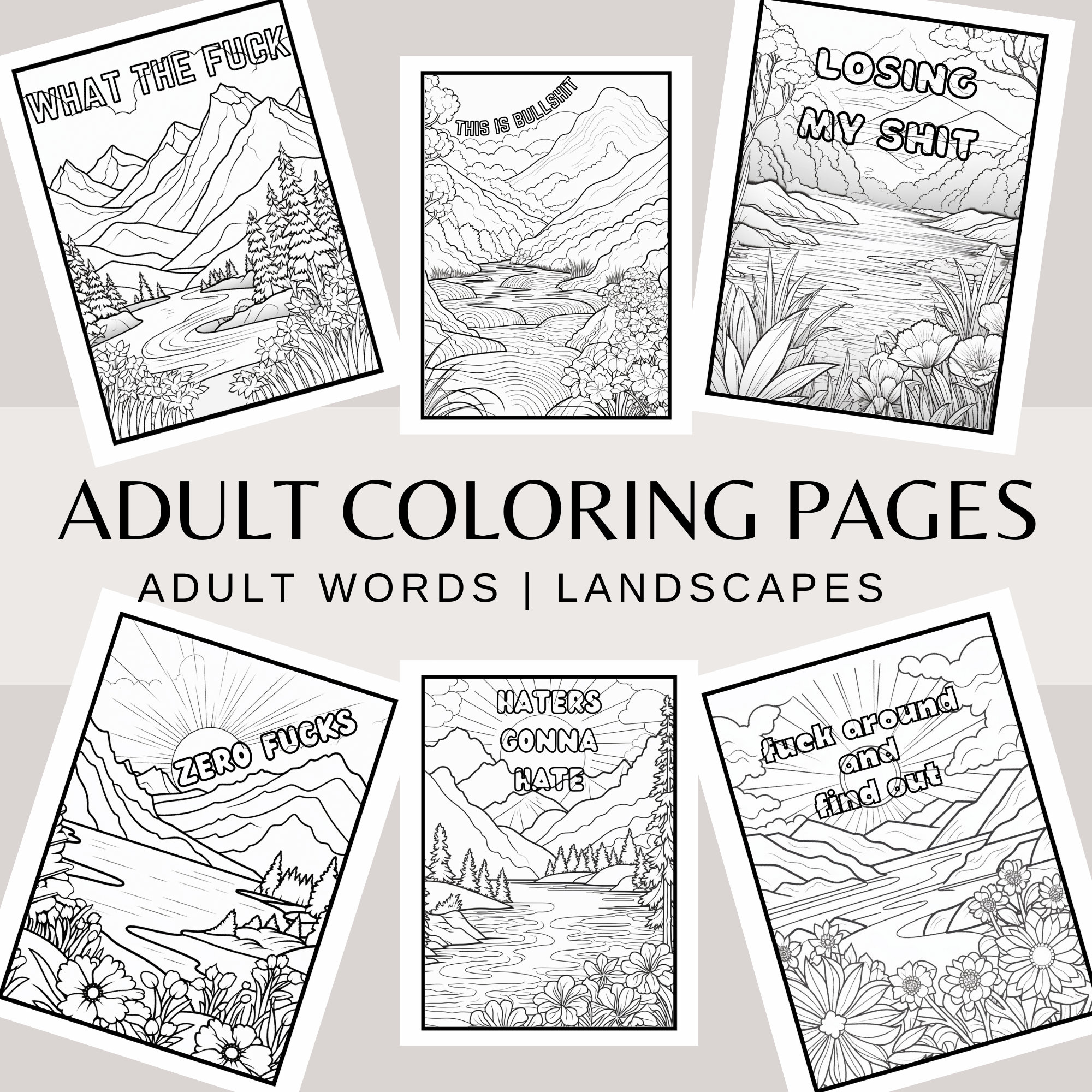 20 Adult Coloring Pages - Landscapes | Adult Words Coloring Pages ...