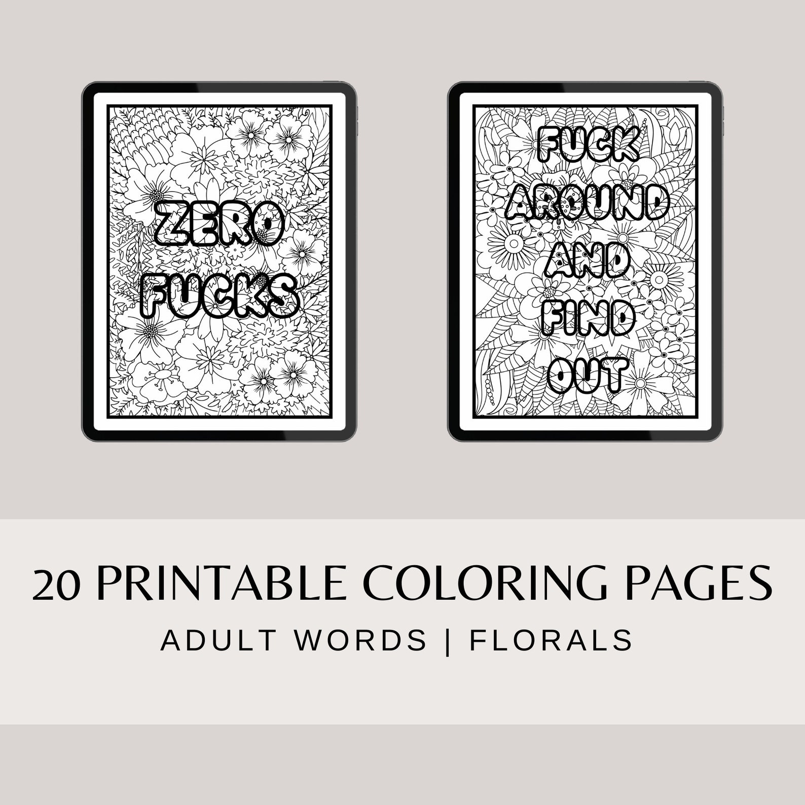 20 Adult Coloring Pages - Florals | Adult Words Coloring Pages | Swear ...