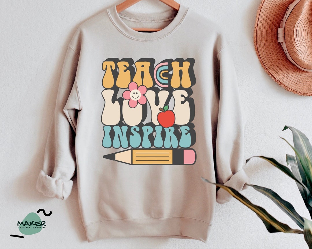 Teach Love Inspire Svg, Retro Teacher Design, Teacher Svg for Shirts ...