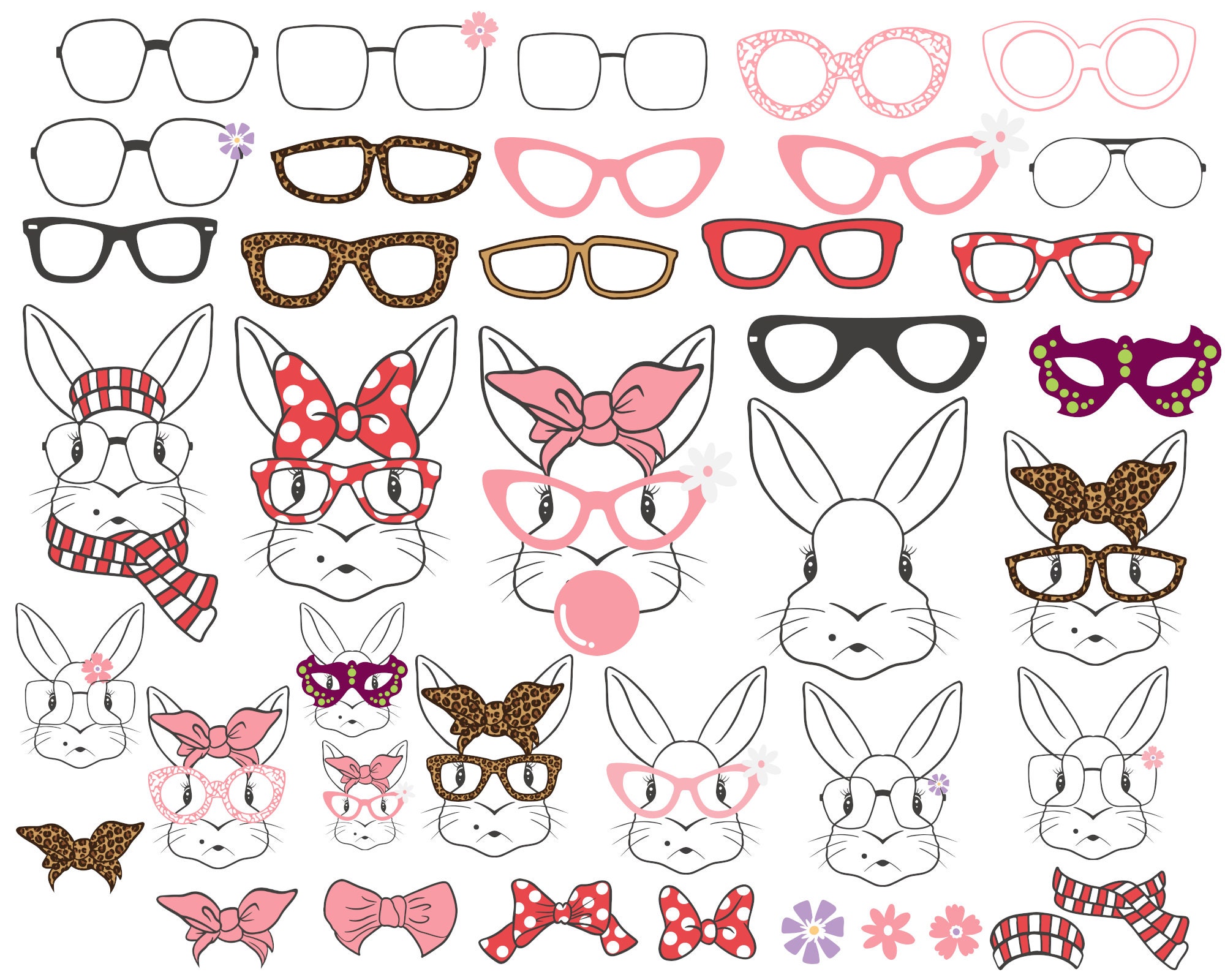 Bunny With Glasses Svg Bunny With Bow Svg Easter Bunny Svg - Etsy